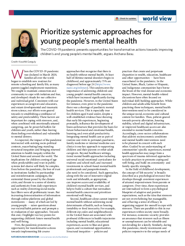 (PDF) Prioritize systemic approaches for young people’s mental health