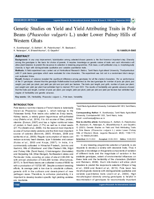 (PDF) Genetic Studies on Yield and Yield Attributing Traits in Pole Beans (Phaseolus vulgaris L ...