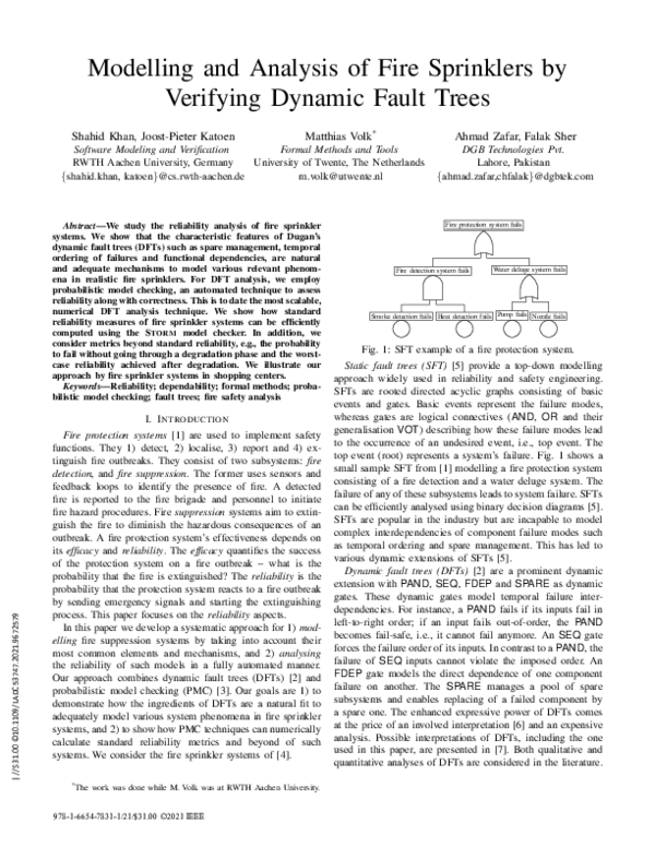 Pdf Modelling And Analysis Of Fire Sprinklers By Verifying Dynamic Fault Trees 5997