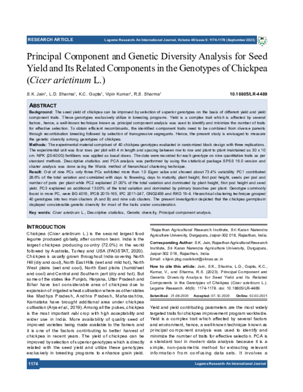 (PDF) Principal Component and Genetic Diversity Analysis for Seed Yield and Its Related ...