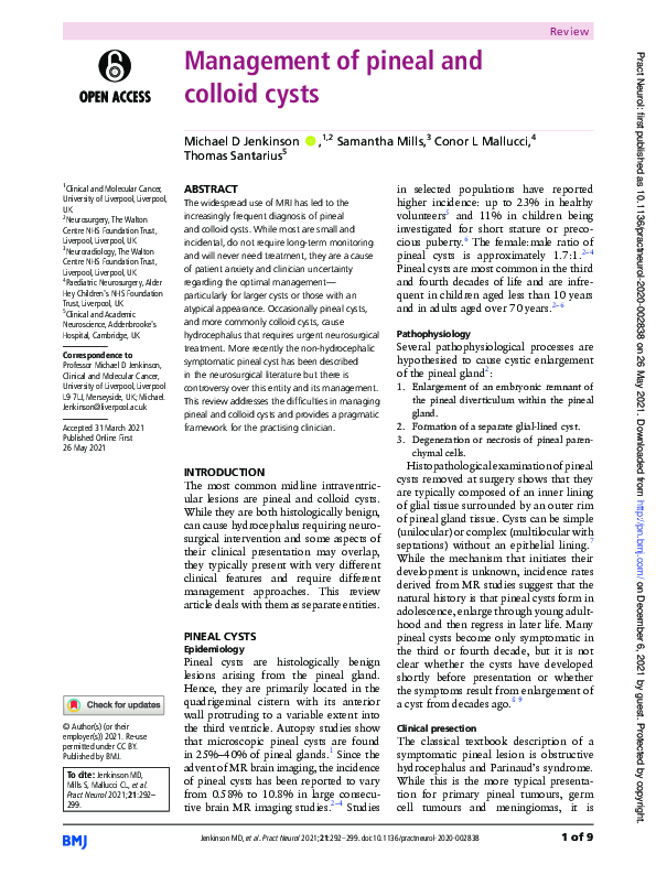 (PDF) Management of pineal and colloid cysts