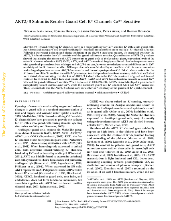 (PDF) AKT2/3 Subunits Render Guard Cell K+ Channels Ca2+ Sensitive | Rainer Hedrich - Academia.edu