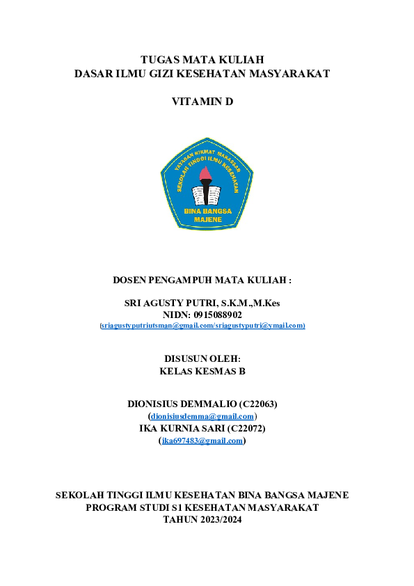 (DOC) TUGAS MATA KULIAH DASAR ILMU GIZI KESEHATAN MASYARAKAT