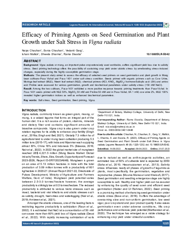 (PDF) Efficacy of Priming Agents on Seed Germination and Plant Growth under Salt Stress in Vigna ...