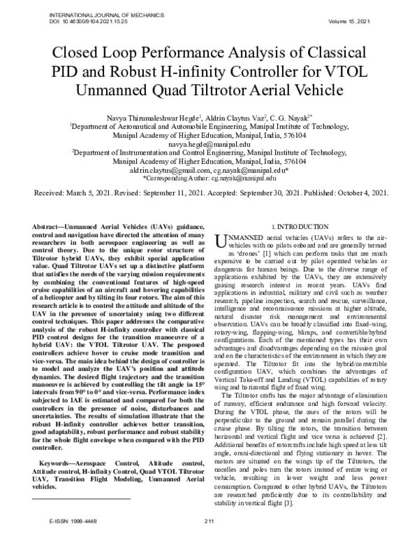 Pdf Closed Loop Performance Analysis Of Classical Pid And Robust H Infinity Controller For