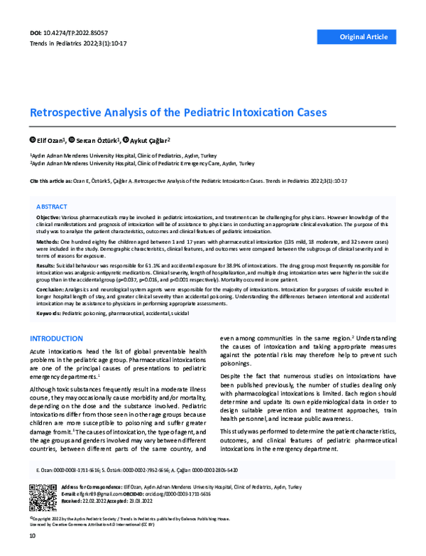 (PDF) Retrospective Analysis of the Pediatric Intoxication Cases (PDF) Retrospective Analysis of the Pediatric Intoxication Cases
