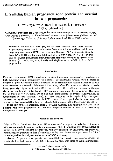 (PDF) Circulating human pregnancy zone protein and oestriol in twin ...