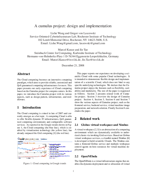 (PDF) A cumulus project: design and implementation