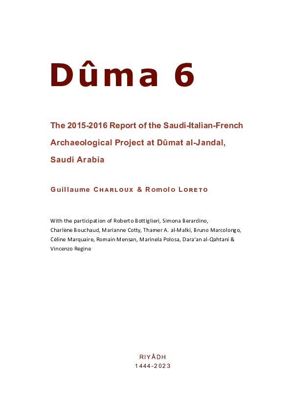 (PDF) Dûma 6. The 2015-2016 Report of the Saudi–Italian–French ...