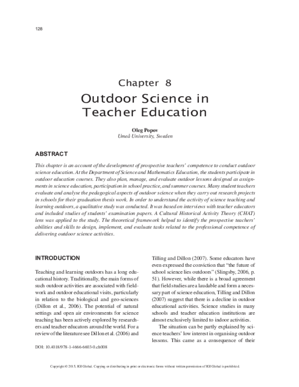 (PDF) Outdoor Science in Teacher Education