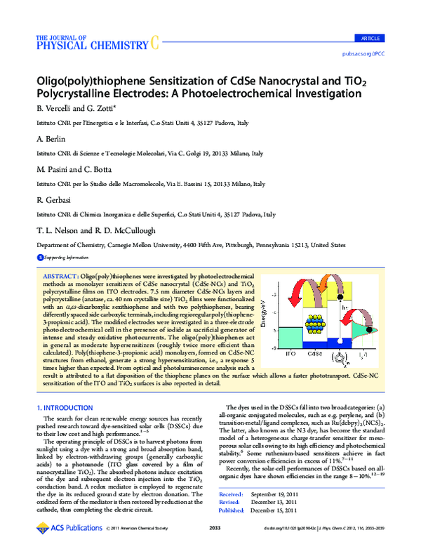 (PDF) Oligo(poly)thiophene Sensitization of CdSe Nanocrystal and TiO2 ...
