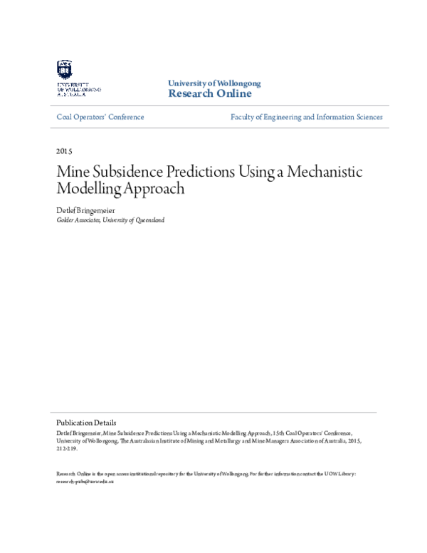 (PDF) Mine Subsidence Predictions Using a Mechanistic Modelling Approach