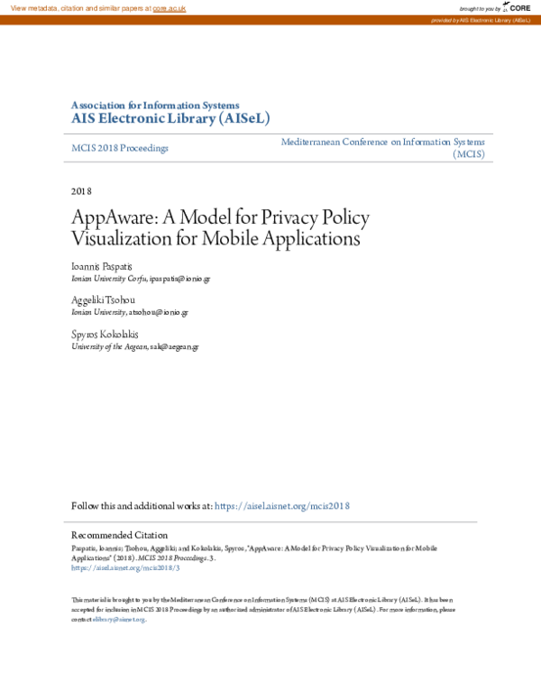 (PDF) AppAware: A Model for Privacy Policy Visualization for Mobile ...