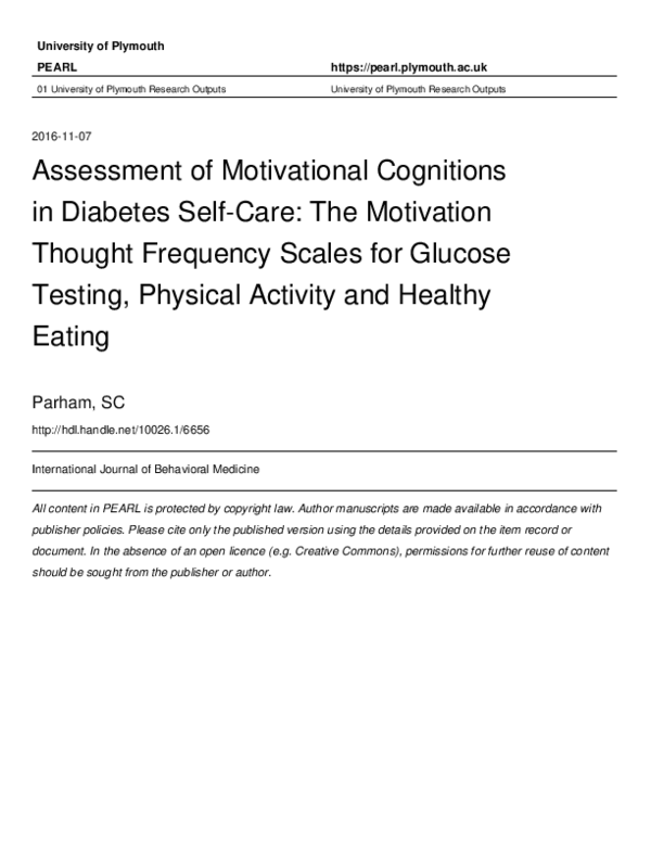 (PDF) Assessment of Motivational Cognitions in Diabetes Self-Care: the ...