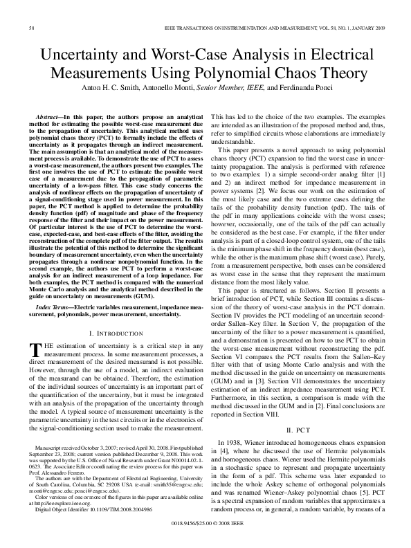 (PDF) Uncertainty and Worst-Case Analysis in Electrical Measurements Using Polynomial Chaos Theory
