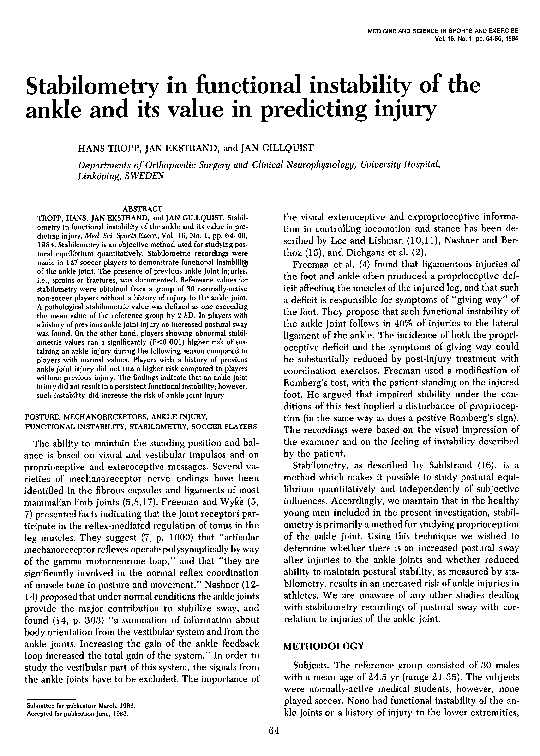 (PDF) Stabilometry in functional instability of the ankle and its value ...