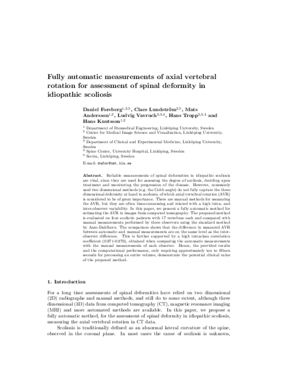 Pdf Fully Automatic Measurements Of Axial Vertebral Rotation For Assessment Of Spinal