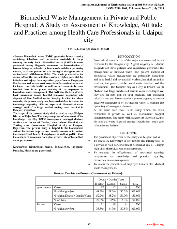(PDF) Biomedical Waste Management in Private and Public Hospital: A Study on Assessment of ...