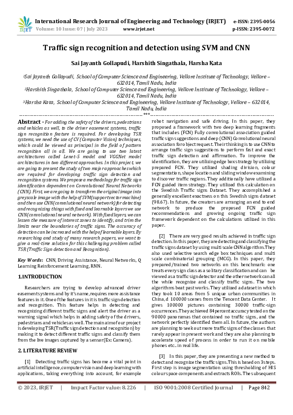 Pdf Traffic Sign Recognition And Detection Using Svm And Cnn