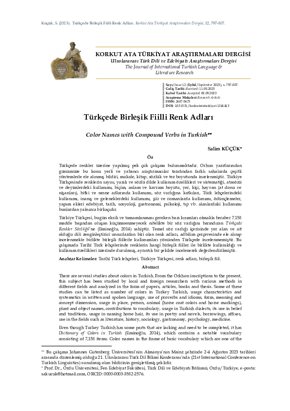 (PDF) KORKUT ATA TÜRKİYAT ARAŞTIRMALARI DERGİSİ