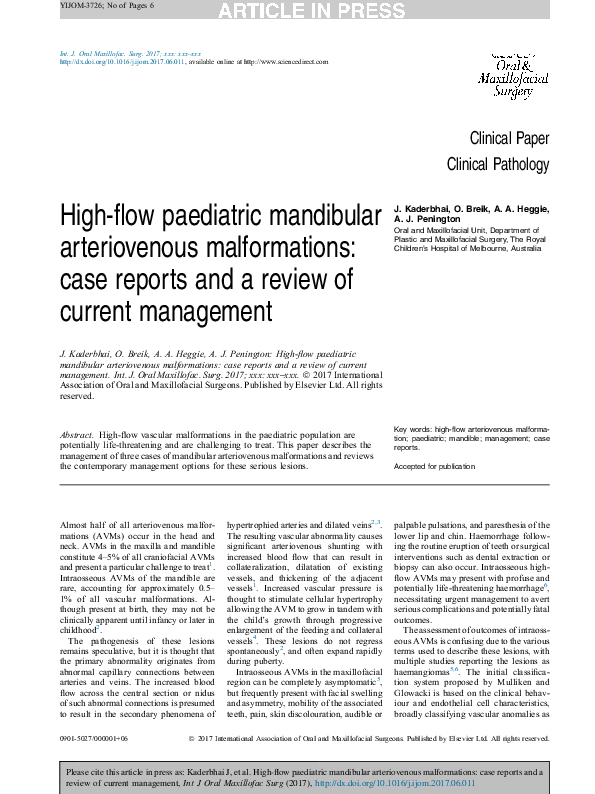 (PDF) High-flow paediatric mandibular arteriovenous malformations: case ...