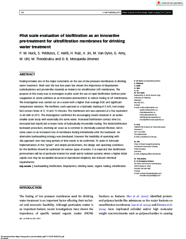 (PDF) Pilot scale evaluation of biofiltration as an innovative pre ...