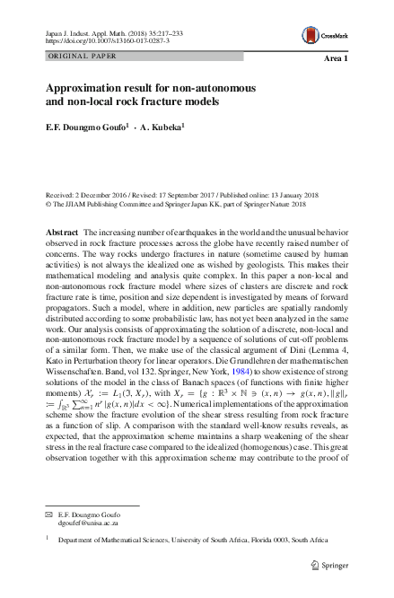 Pdf Approximation Result For Non Autonomous And Non Local Rock Fracture Models Amos Kubeka