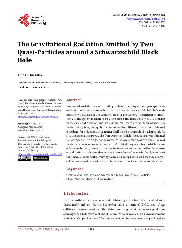 (PDF) The Gravitational Radiation Emitted by Two Quasi-Particles around a Schwarzschild Black Hole