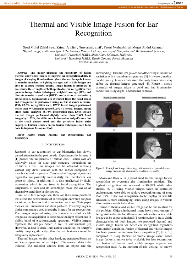 (PDF) Thermal and Visible Image Fusion for Ear Recognition