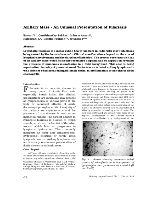 (PDF) Axillary Mass - An Unusual Presentation of Filariasis