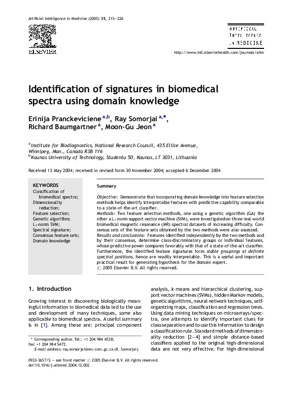 (PDF) Identification of signatures in biomedical spectra using domain ...
