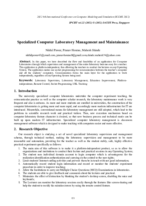 (PDF) Specialized Computer Laboratory Management and Maintainance