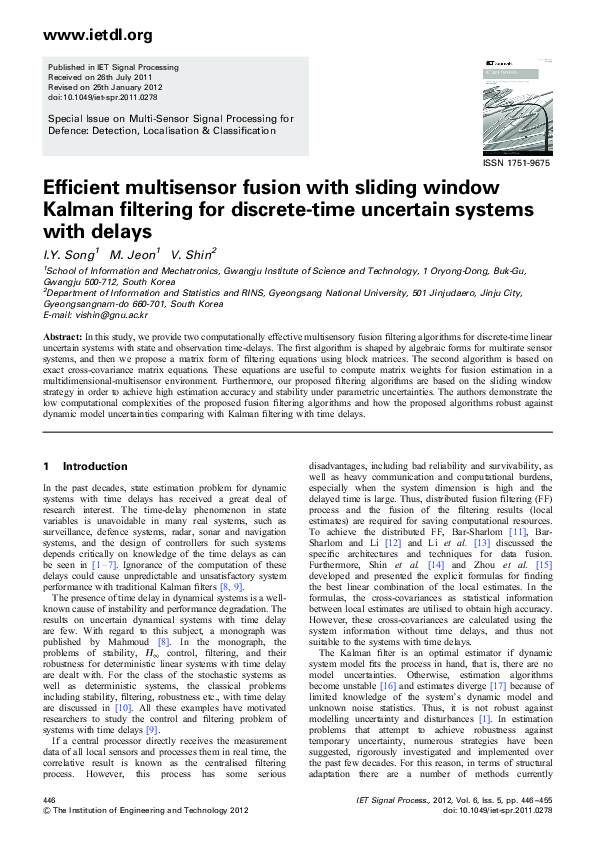 (PDF) Efficient multisensor fusion with sliding window Kalman filtering for discrete-time ...