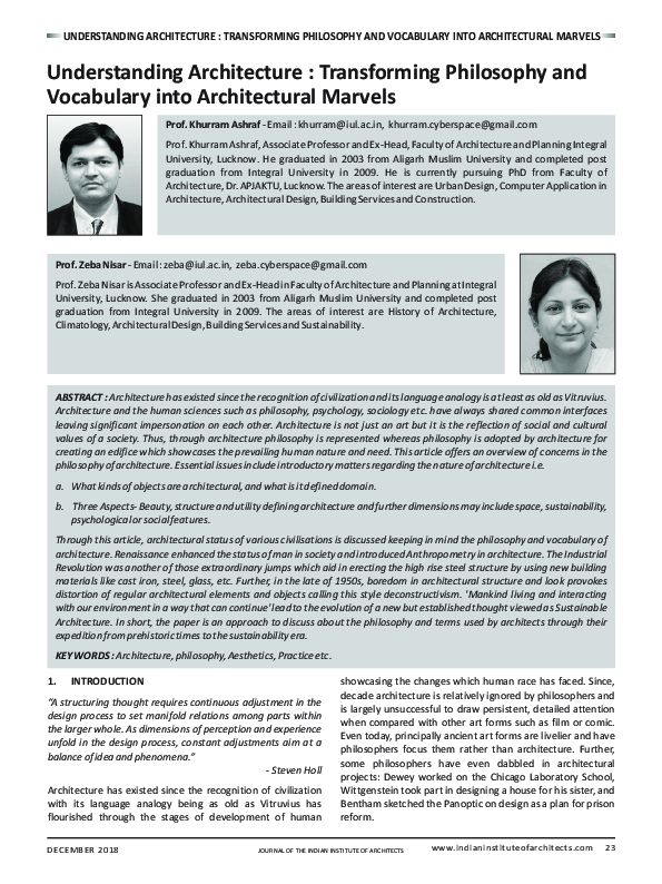 (PDF) Understanding Architecture : Transforming Philosophy and Vocabulary into Architectural Marvels