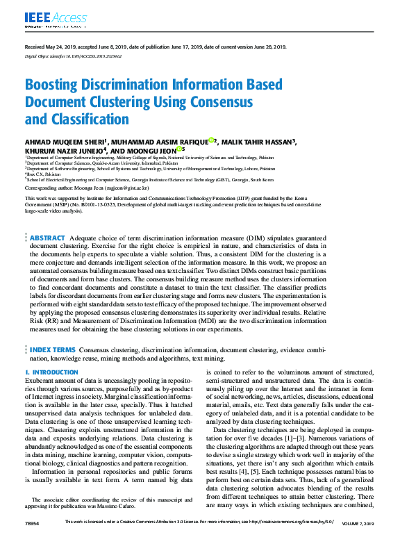 (PDF) Boosting Discrimination Information Based Document Clustering Using Consensus and ...