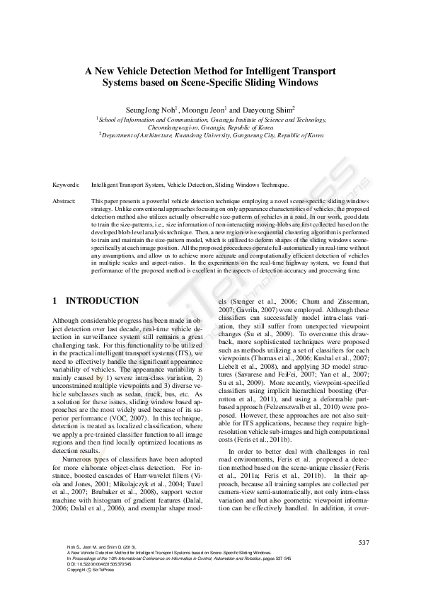 (PDF) A New Vehicle Detection Method for Intelligent Transport Systems based on Scene-Specific ...