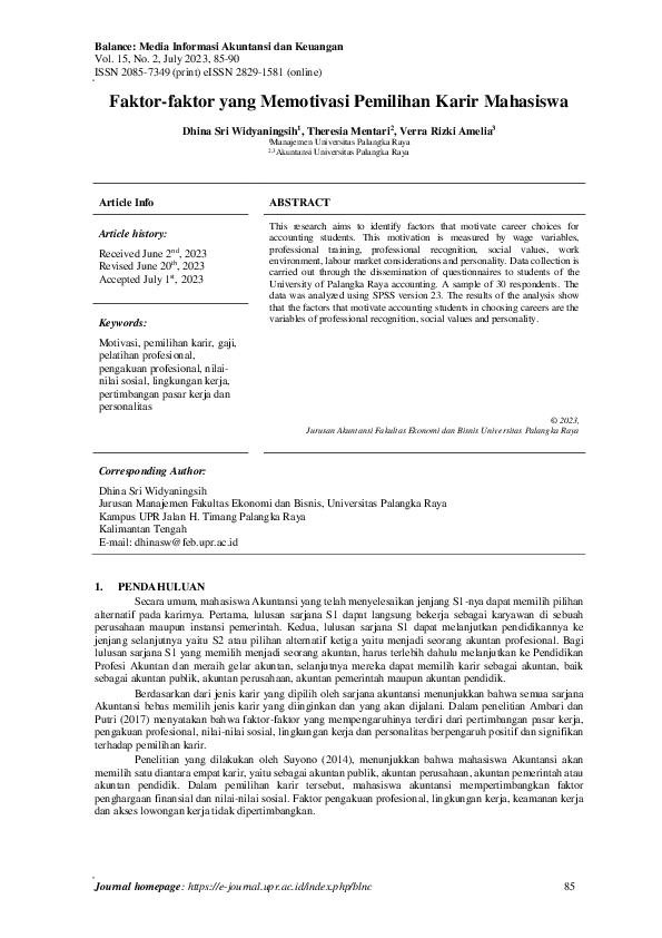 (PDF) Faktor-faktor yang Memotivasi Pemilihan Karir Mahasiswa