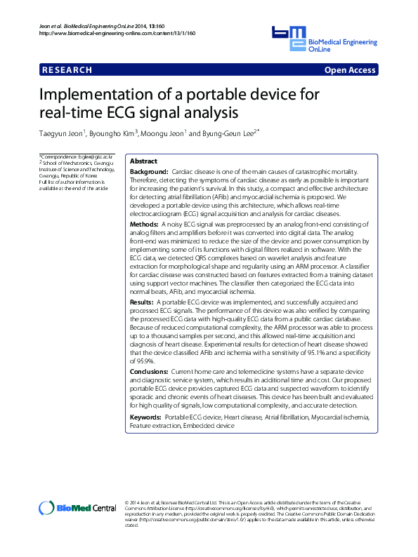 Pdf Implementation Of A Portable Device For Real Time Ecg Signal Analysis