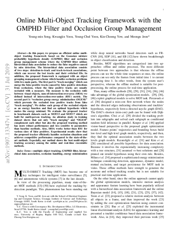 (PDF) Online Multi-Object Tracking Framework with the GMPHD Filter and Occlusion Group Management