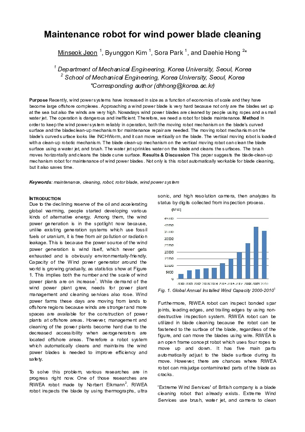 (PDF) Maintenance robot for wind power blade cleaning