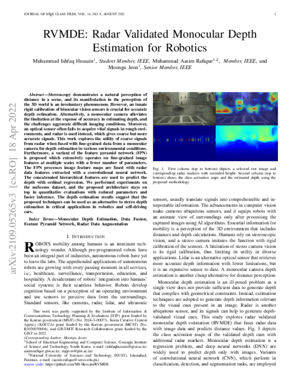 (PDF) RVMDE: Radar Validated Monocular Depth Estimation for Robotics