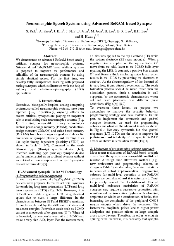 (PDF) Neuromorphic speech systems using advanced ReRAM-based synapse