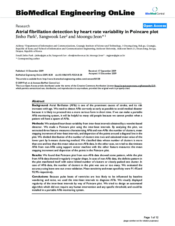 Pdf Atrial Fibrillation Detection By Heart Rate Variability In