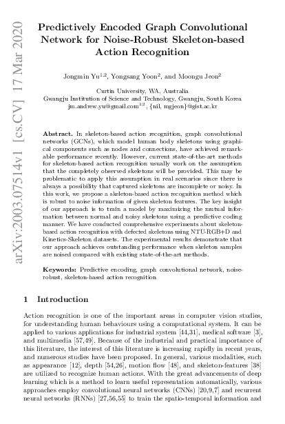 Pdf Predictively Encoded Graph Convolutional Network For Noise Robust Skeleton Based Action