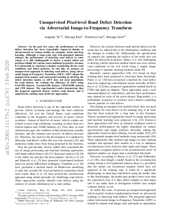 Pdf Unsupervised Pixel Level Road Defect Detection Via Adversarial Image To Frequency