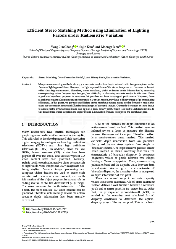 (PDF) Efficient Stereo Matching Method using Elimination of Lighting Factors under Radiometric ...