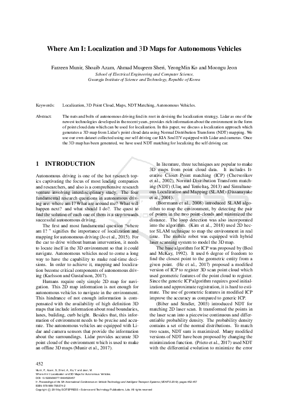 (PDF) Where Am I: Localization and 3D Maps for Autonomous Vehicles | Moongu Jeon - Academia.edu