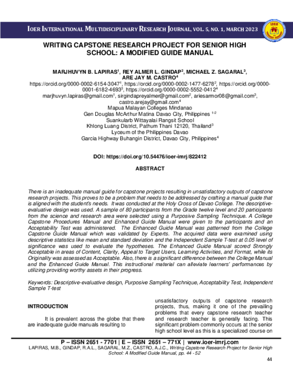 (PDF) WRITING CAPSTONE RESEARCH PROJECT FOR SENIOR HIGH SCHOOL: A ...