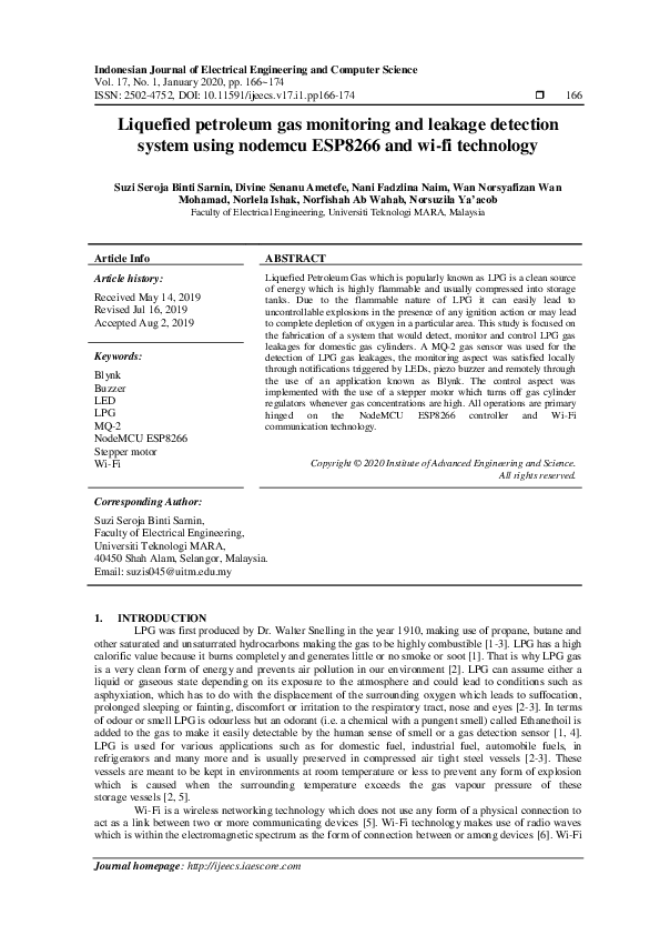 (PDF) Liquefied petroleum gas monitoring and leakage detection system using nodemcu ESP8266 and ...