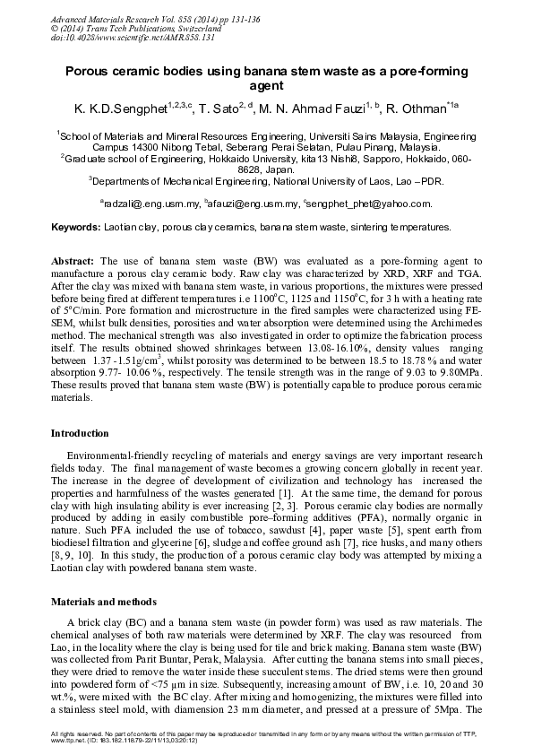(PDF) Porous ceramic bodies using banana stem waste as a pore-forming agent
